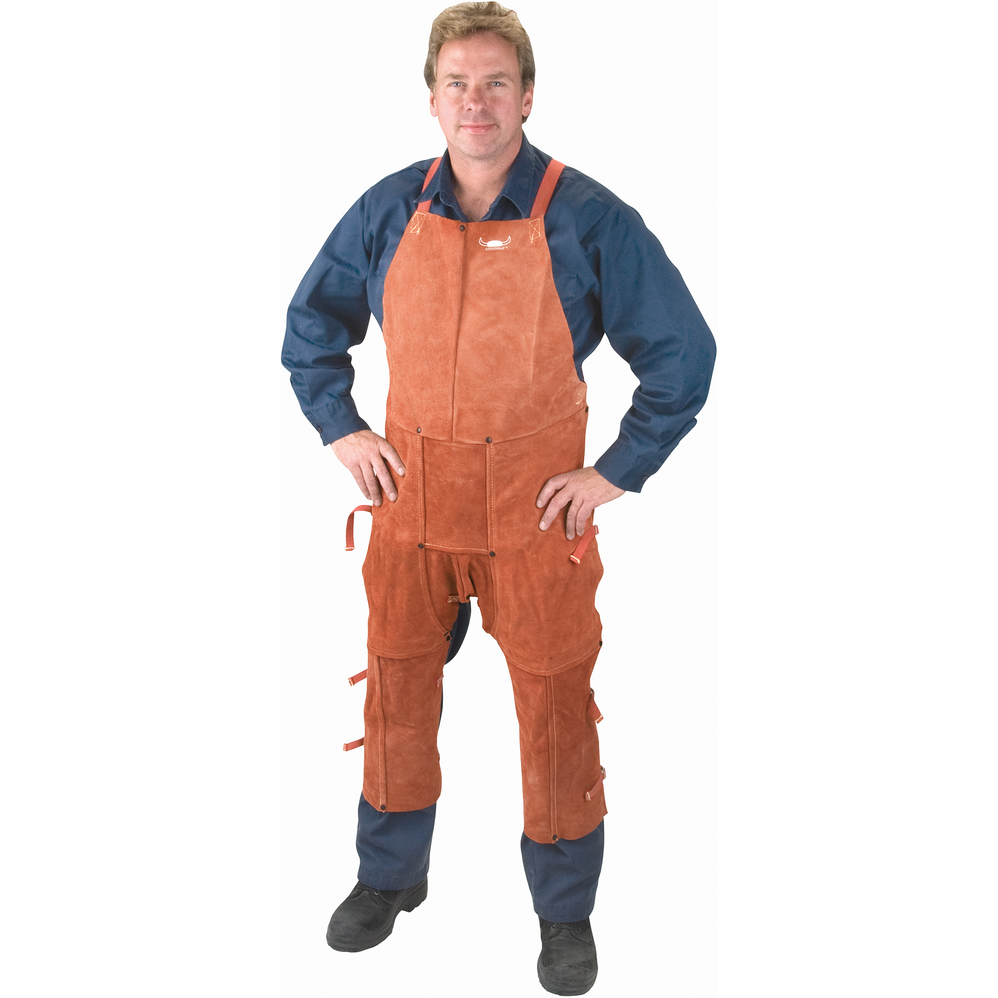 Leather Apron & Chaps, Split-Leg Bib, 42" L, Lava Brown TTU396 | Weld-Mate